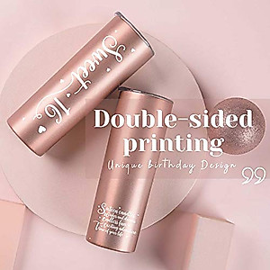 Onebttl Sweet 16 Gifts for Girls, Female, Her - Sweet Sixteen - 20oz/590ml Stainless Steel Insulated Tumbler with Straw, Lid, Message Card - (Rose Gold)