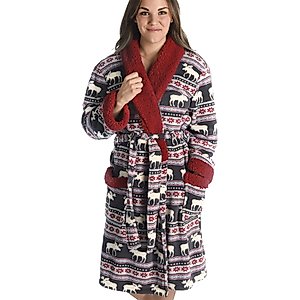Lazy One Moose Fair Isle Ultra-Cozy Bathrobes for Women, Animal, Cabin, Holiday (S/M)