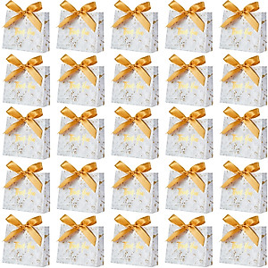 50 Pack Small Thank You Gift Bag Boxes Marble Pattern Mini Party Favor Gift Bags with Golden Bow Ribbon Treat Boxes Mini Paper Bags Bulk for Wedding Baby Shower Party Favors Bridesmaid Celebration