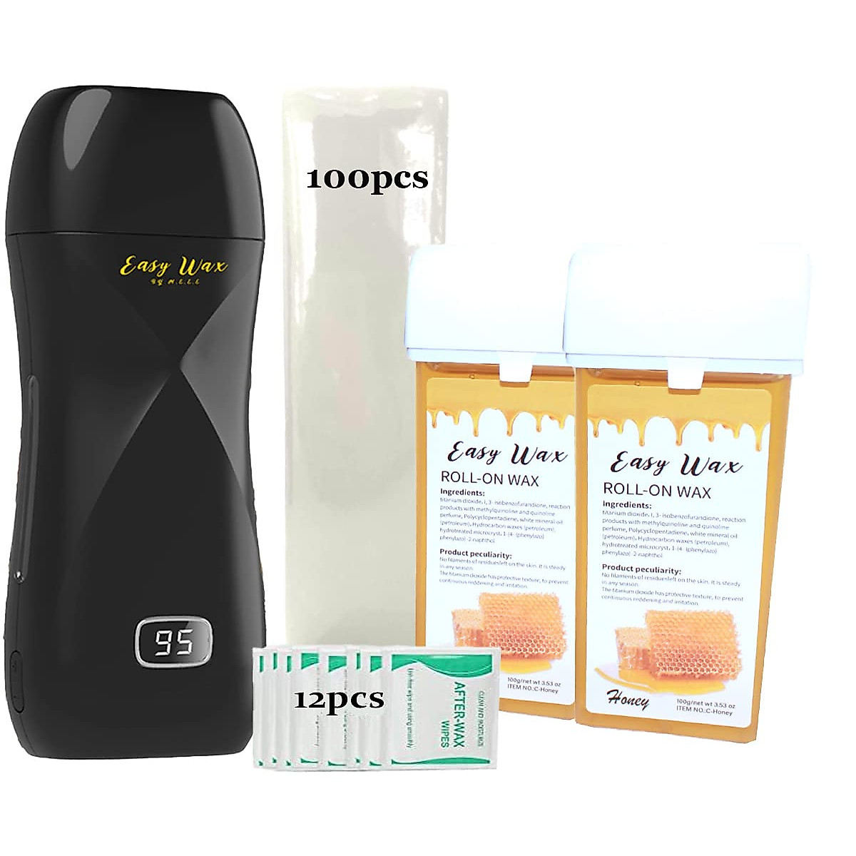 Easy Wax Portable Roll On Wax Kit for Hair Removal - Warmer with Soft Wax, Waxing Strips, and Travel-Friendly Design for Women