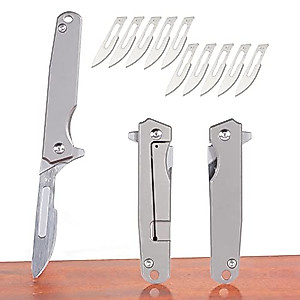 TENCHILON T30 Mini Titanium Flipper Folding Pocket Scalpel Knife, 10pcs #24 Blades, 3 inches Handle with Frame Lock, Tiny Small Micro EDC Knives for Men Women