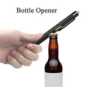 2Pcs Multi Tool Pen, Tirmrin Unique Gifts for Men, LED Light, Stylus, Ruler, Ballpoint Pen, Level, Bottle Opener, Screwdriver, Christmas, Valentines, Father's Day Cool Gadget for Him (Black)