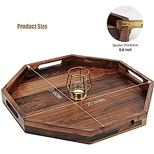 MAGIGO 20 Inches Extra Large Octagonal Black Walnut Wood Ottoman Tray with Handles, Serve Tea, Coffee Classic Wooden Decorative Serving Tray