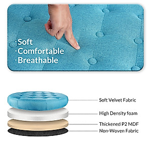 Elevon Large Button Tufted Accent Round Storage Ottoman Upholstered Ottoman with Storage for Living Room & Bedroom, 24.4" x 24.4" x 16.9"