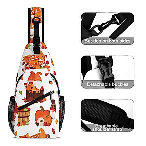 MoBlinko Sling Bag Cute Autumn Gnome Pumpkin Women Men Crossbody Bag Happy Fall Y'all Adjustable Sling Backpack Chest Bag for Hiking