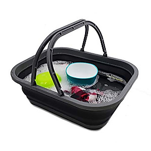 SAMMART 12L (3.17 gallon) Collapsible Tub with Handle - Portable Outdoor Picnic Basket/Crater - Foldable Shopping Bag - Space Saving Storage Container (1, Grey/Black)
