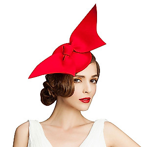 Handmade Wool Felt Women Angel Wings Fascinator Hat Cocktail Party Show A194 (Red)