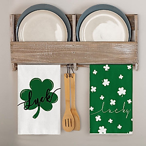 Artoid Mode Green Clover Shamrock Lucky St. Patrick's Day Dish Towels Kitchen Towels, 18x26 Inch Holiday Decoration Seasonal Hand Towels Set of 2