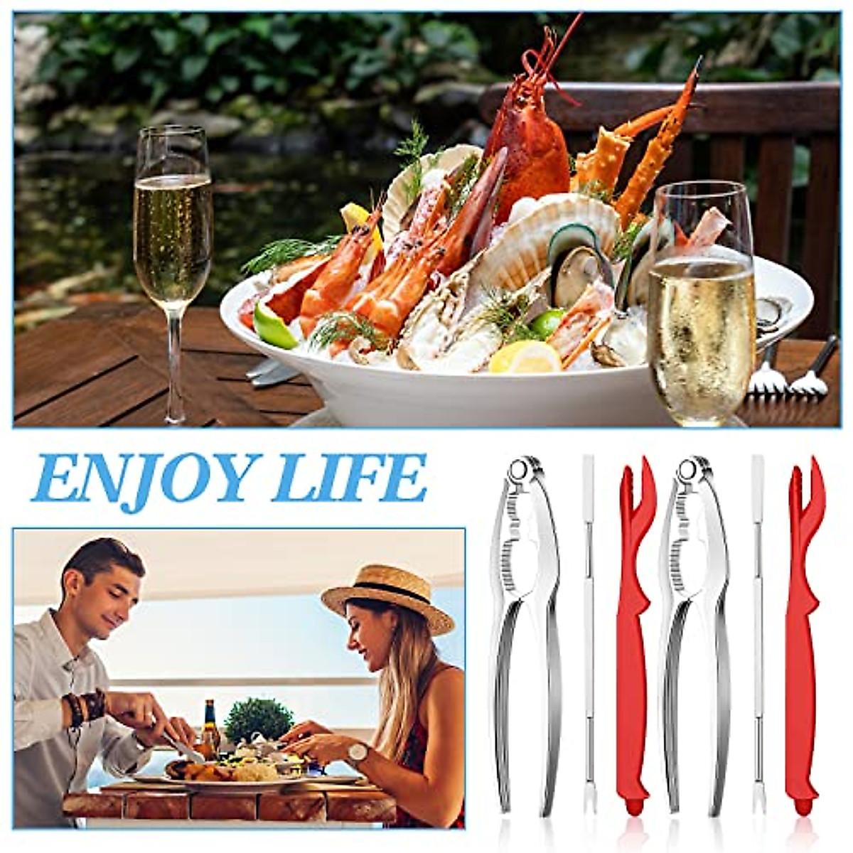 Zhehao 61 Pcs Seafood Tools Set includes 20 Crab Crackers, 20 Lobster Shellers, 20 Crab Leg Forks and 1 Storage Bag, Nut Cracker Set for Home Kitchen Party Tools