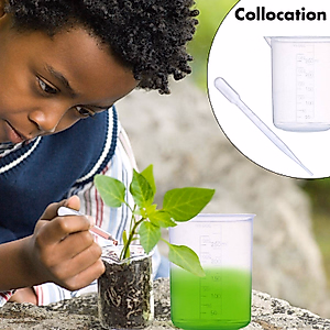 Plastic Beaker Set, 5 Sizes Low Form Measuring Graduated Griffin Polypropylene Beakers in 500 ml, 250 ml, 100 ml, 50 ml, 25 ml for Laboratory, & Science Experiments with 5 Plastic Droppers in 3 ml