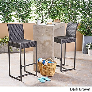 Christopher Knight Home Kelly Outdoor Wicker 30 Inch Barstool (Set of 2), Dark Brown