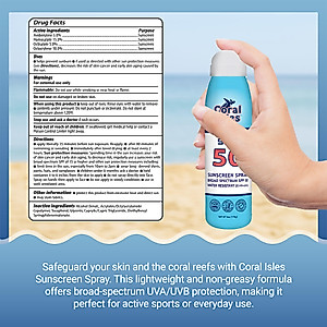 Coral Isles Reef Safe Sunscreen Spray SPF 50 - Broad Spectrum UVA/UVB Protection - Octinoxate & Oxybenzone Free - Hawaii Compliant - Non-Greasy, Fragrance Free - Water Resistant - 6 Fl Oz 3 pack