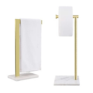 KES Towel Rack Countertop & Toilet Paper Holder Stand, SUS 304 Stainless Steel Brushed Brass, BTH220L19W12-BZ+BPH285S1-BZ