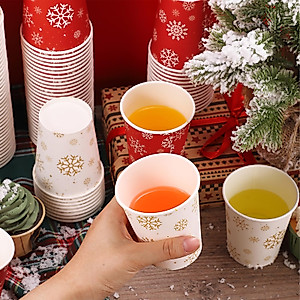 SUMAJU 100 Pcs Christmas Snowflake Paper Cups, 9 OZ Disposable Christmas Paper Cups Winter Coffee Cups Red White Snowflake Christmas Cups Drinking Tea Xmas Paper Cups for Daily Use Holiday Party
