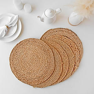 HOMEMONDE Jute Round Placemats Set of 6-15 Inch Woven Natural Hand Braided Wicker Tablemats - Farmhouse Boho Rustic Vintage - for Table Decoration & Dining Table