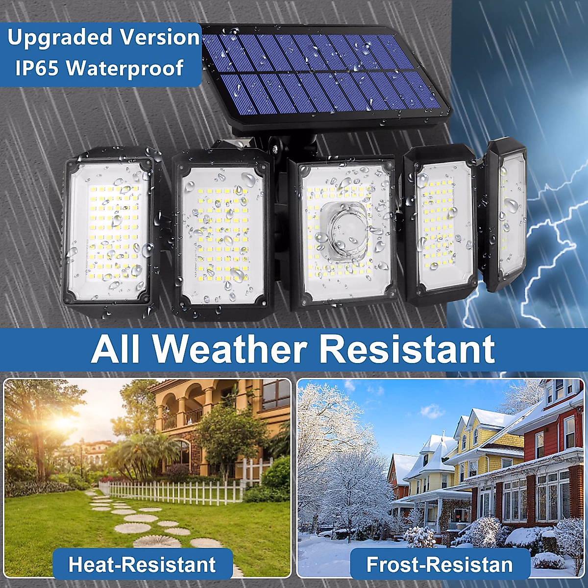 Solar Motion Lights Outdoor Indoor: LED Flood Light with 5 Heads Outside Security Lights Waterproof Solar Powered Light with 4 Lighting Mode - Solar Lighting for Inside House with Remote & Cord