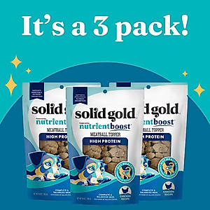 Solid Gold Food Toppers for Picky Dogs - Real Chicken Meatball Topper - 3 Pack Healthy Dog Treats - High Protein Soft Dog Treats to Serve w/Dry Dog Food or Wet Dog Food or as Dog Snacks
