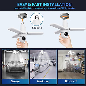 OHBET LED Garage Light Bulb with Camera, 2 in 1 Floodlight Security Camera with 3 Adjustable Panels Smart AI Human Detection Screw-in E26 Base Motion Sensor Two-Way Audio Color Night Vision