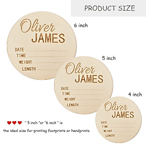 Newborn Announcement Sign Wooden for Baby Name and Birth Details for Hospital Custom Photo Baby Announcement Sign Fingerprint Footprints can be Left on The Back （4-6inch）