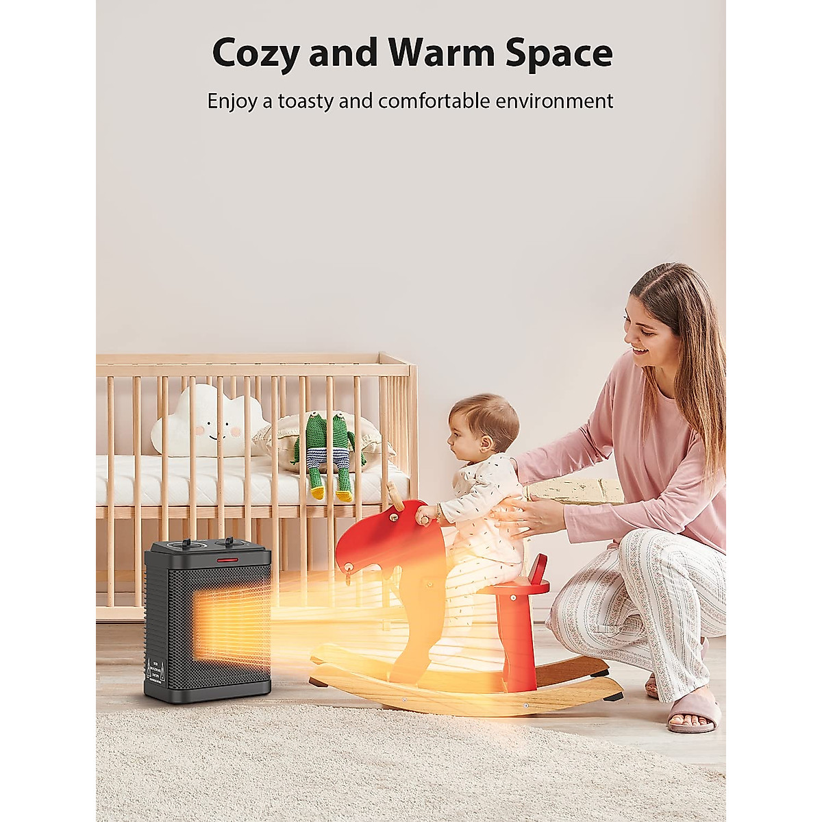 Space Heater, Small Space Heater for Indoor Use, 1500W/900W PTC Ceramic Space Heater with Thermostat, 3 Modes, Safety Quiet Heating, Multiple Protection, Portable Heater for Office Room Desk Use