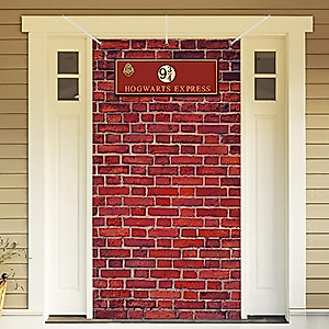 Brick Wall Backdrop Platform 9 and 3/4 King's Cross Station, Party Backdrop Door Curtains for Halloween Party, Christmas, Birthday Gifts, Outdoor and Indoor Photo Props Brick Wall Decoration, Red