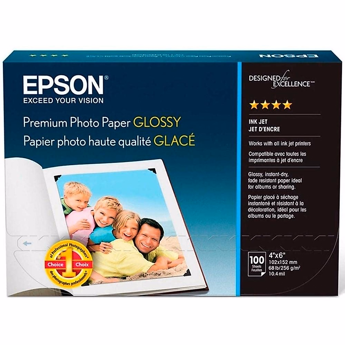Epson S041727 Premium Photo Paper, 68 lbs., High-Gloss, 4 x 6 (Pack of 100 Sheets),White