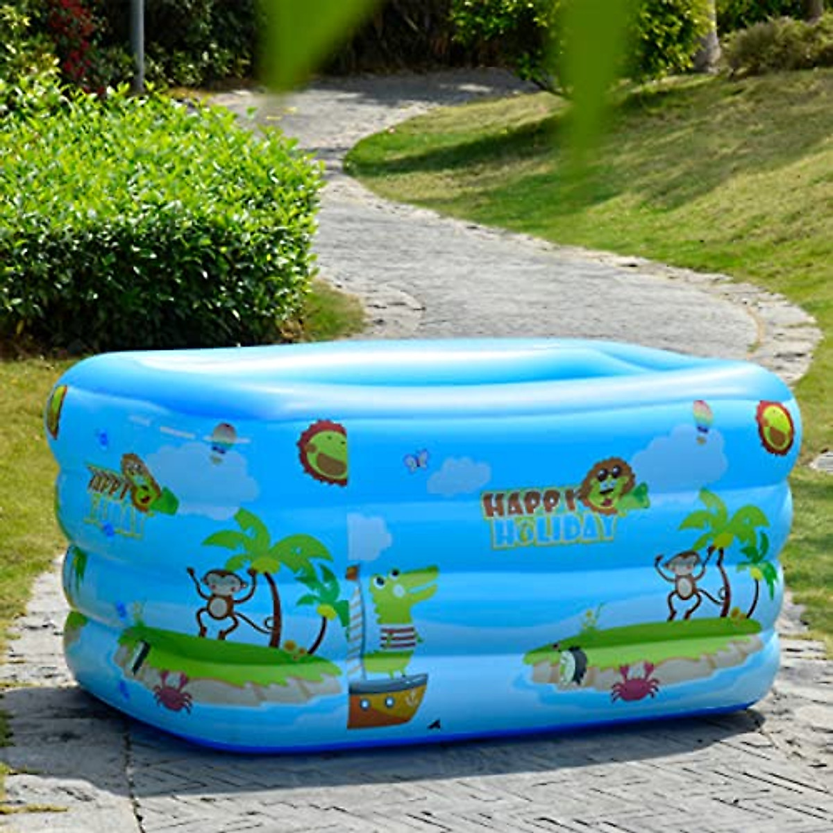 Small Inflatable Swimming Pool Blow Up Pool with 4 Separate Air Chambers Garden Backyard Rectangle Kids Pool,47" W*35" D*13" H