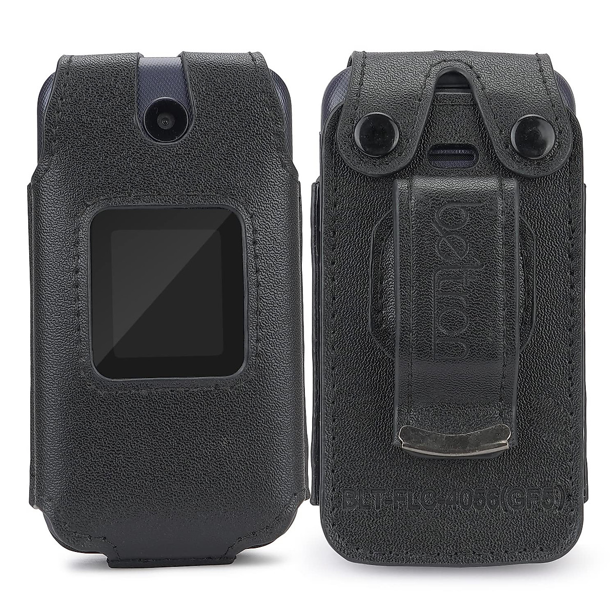 BELTRON Leather Fitted Case for Alcatel Go Flip 4 / TCL Flip Go/TCL Flip Pro Phone - Secure Form Fit Cover with Built-in Screen Protection & Rotating Metal Belt Clip (4056/4058)