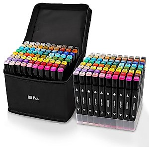 VBESTARTLY 80 Colors Alcohol Markers with Base, Permanent Dual Tip Art Markers for Adults Anime Coloring Sketch Illustrations Pefect for Gift- Refillable