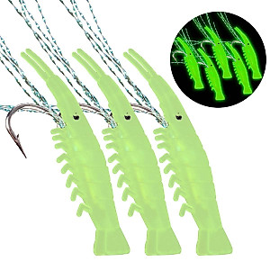 10 pc Luminous Shrimp Bait Rigs Glitter Glow in The Dark Fishing Lures Saltwater Bait Lure Catching Hook Tackle Fishing Rigs (Mix Size)