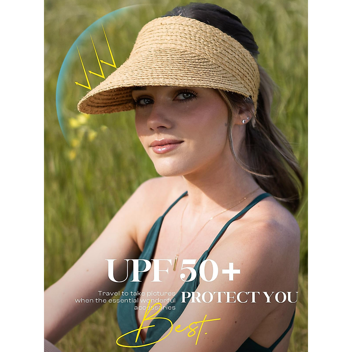Straw Hats for Women, Visor Hats for Women Beach Hats for Women Sun Hat Womens Straw Hat Made of Natural Raffia