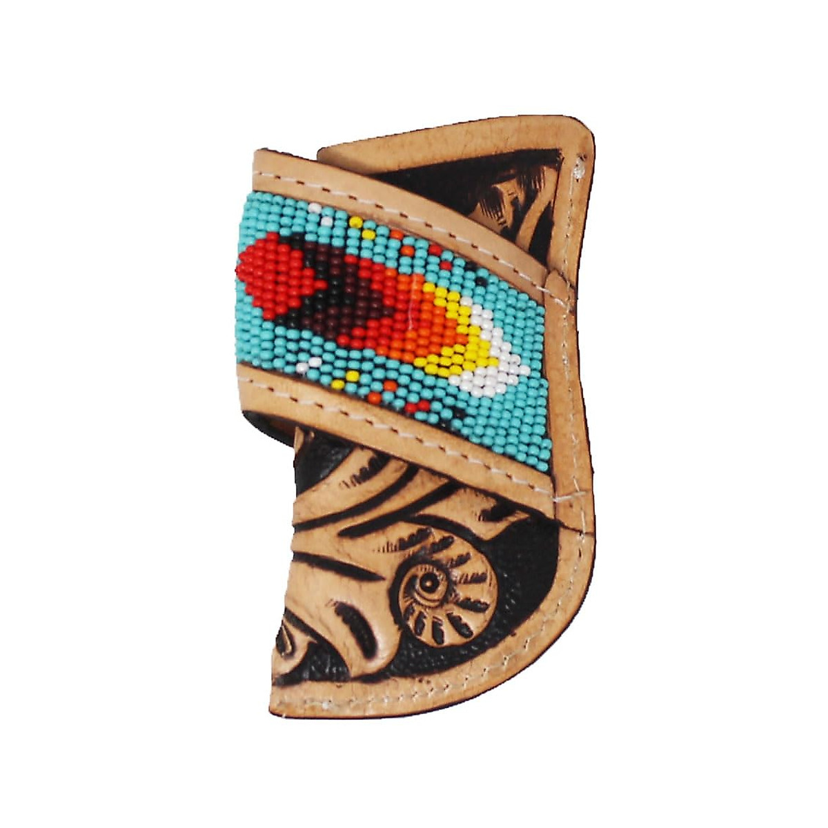 CHALLENGER Western Floral Tooled Beaded Leather 4" Side Access Knife Sheath 29RTS02