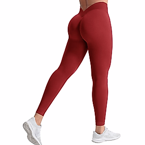 YEOREO Liz Scrunch Workout Leggings for Women High Waisted Butt Lifting V Back Waist Seamless Gym Yoga Leggings Red XS