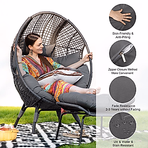 FINCATI Delicated Outdoor Indoor Wicker Egg Chair with Footrest, Oversized 440 lbs Egg Basket Cocoon Chair with Ottoman, PE Rattan Patio Stationary Cushioned Lounge Chair for Balcony Living Room