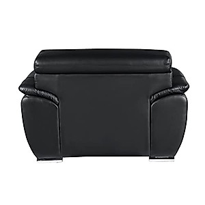 Blackjack Furniture 4571 Veal Collection Leather Upholstered Modern Living Room Chair, Loveseat, Sofa, Black