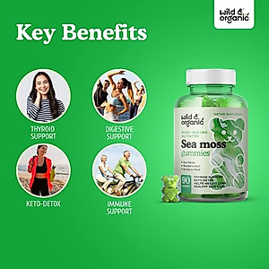 Wild & Organic Sea Moss Gummies Bundle - Superfood Wildcrafted Seamoss Gummy Vitamins for Kids & Adult - Thyroid Health, Digestive & Immune Support Supplements w/ Raw Irish Moss Bladderwrack - 2 Pack