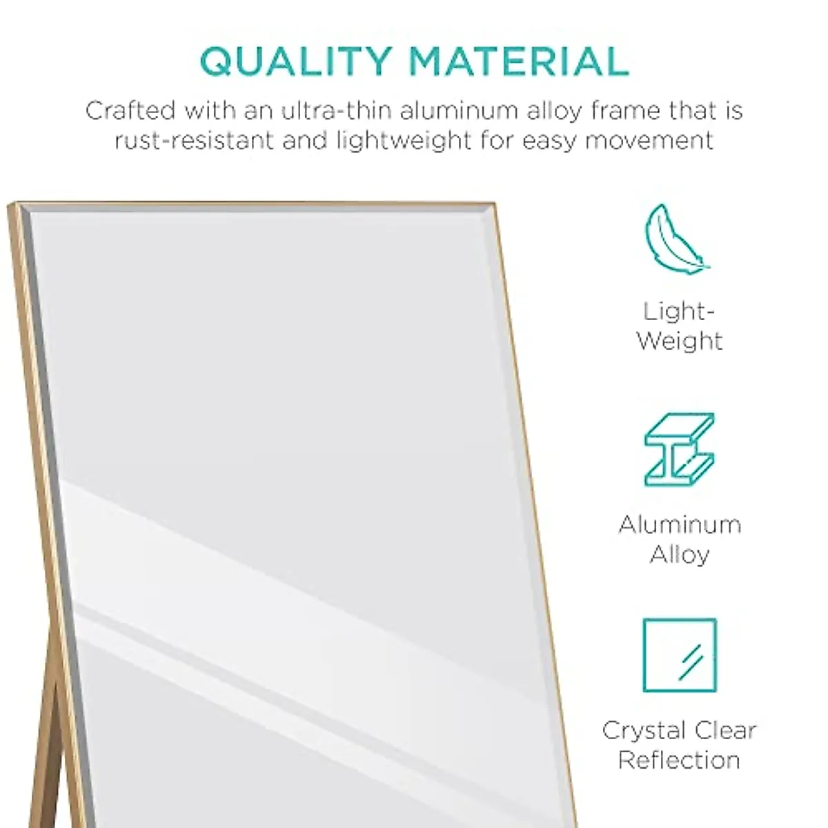 Best Choice Products Large 65x22in Full Length Mirror, Rectangular Hanging & Leaning Floor Mirror for Bedroom, Living Room, Vertical, Horizontal w/High Clarity, Beveled Edges, Anti-Blast Film - Gold