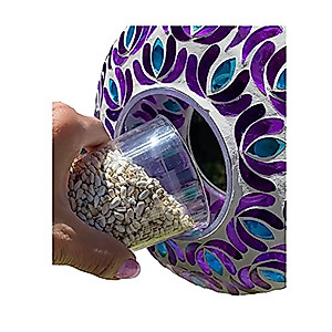 Lily's Home Hanging Outdoor Fly Through Wild Bird Feeder, an Excellent Addition to Any Garden, Mosaic. 8 Inches. Purple and Blue