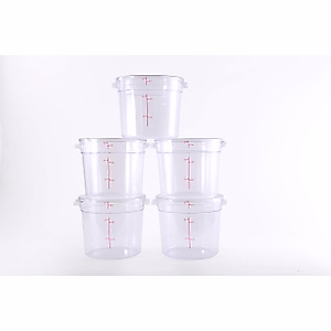 Hakka 6 Qt Commercial Grade Round Food Storage Containers With Lids,Polycarbonate,Clear - Case of 5