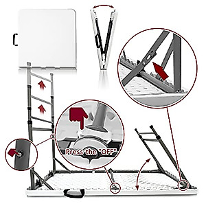 HYMnature Folding Tables 4 Foot Lightweight, Folding Table Height Adjustable Utility Bi-Fold Table Indoor Outdoor, Portable Plastic Picnic Chrismas Party Dining Camping Tables(White)
