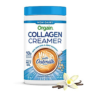 Orgain Collagen Creamer with Organic Oatmilk Powder, French Vanilla - 10g of Hydrolyzed Grass-Fed Collagen, 1g of Sugar, Made with MCT, Avocado, and Coconut Oil, No Dairy or Soy, Non-GMO, 10 oz