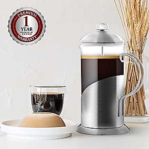 OVENTE French Press Coffee Maker 20 Ounce, 4 Level Stainless Steel Filter System, Borosilicate Heat Resistant Glass Carafe with Free Measuring Scoop, Silver FSL20S