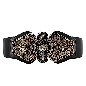 maikun Women's Wide Stretch Elastic Waist Cinch Belt Fashion Vintage Metal Buckle Dress Belt Waist Size 33-41''