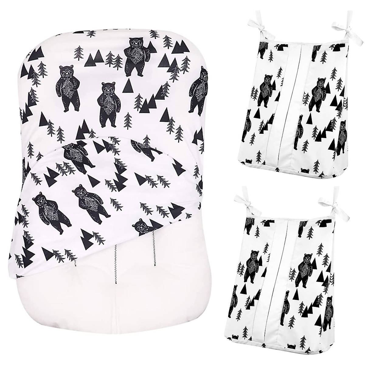 TANOFAR Diaper Organizer Stackers & Lounger Cover, Snugly Fit Infant Lounger for Baby, 2pcs Baby Nursery Diaper Stacker Caddy Organizer, Bear