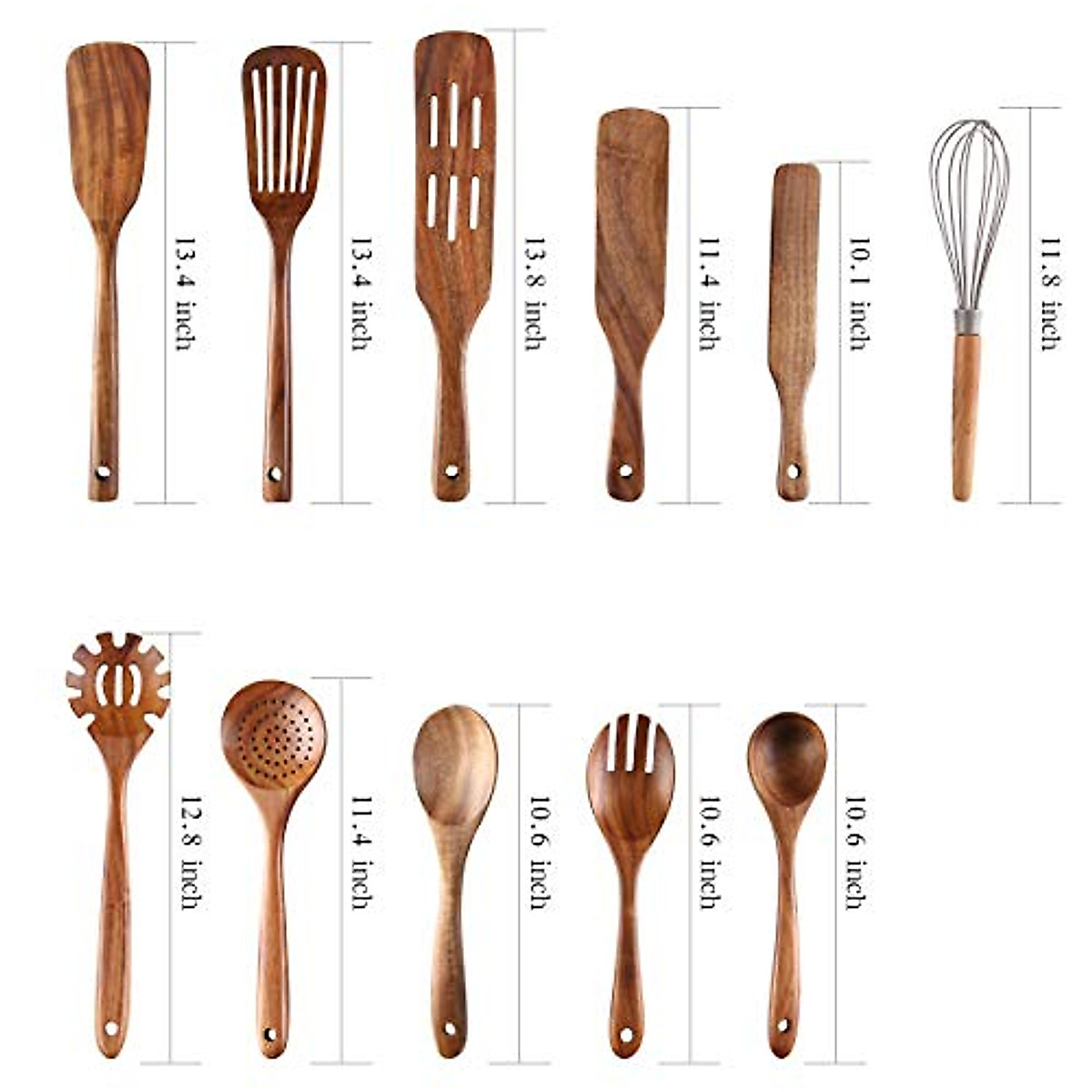 Kitchen Utensils Set, NAYAHOSE 11 Pcs Teak Wood Cooking Utensils Spoons Spatulas Spurtles Kit Non-stick Natural Kitchen Tools for Cooking