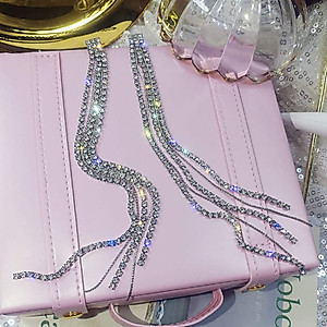 Missgrace Women Dangle Shiny Large Long Tassel Rhinestones Chain Earrings Trendy Unique Full Rhinestones Shiny Bar Disco Earrings Set Jewelry for Women (Style 4)