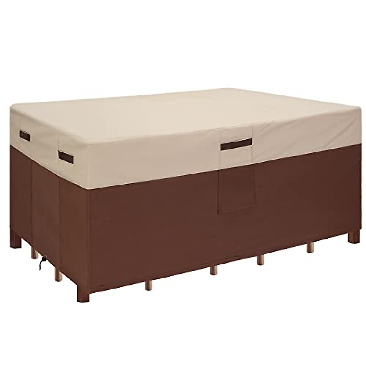 ELEXTYLE Waterproof Patio Table Covers for Rectangle Table and 4-6 Chairs 96''L x 70''W x 32''H Brown/Beige Outdoor Rectangular/Oval Windproof Patio Dinning Set Covers