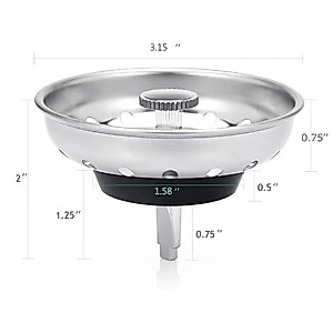 Kuyang 2 Pack Kitchen Sink Strainer, Replacement for Standard Kitchen Sink Drain Strainer (3.25 Inch), Chrome Plated Stainless Steel Basket Body with Rubber Stopper …