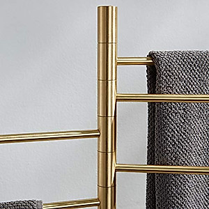 KALYSTE Freestanding Towel Drying Rack – Bathroom Brass Towel Holder Stand, 5 Swivel Arm Rectangle Marble Base 38.8×9.85 Inch, Modern Brushed Gold Bath Towel Stand. (Black Base)