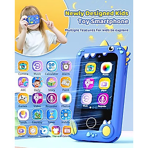 Kids Toy Smartphone, Gifts and Toys for Boys Ages 3-8 Years Old, Fake Play Toy Phone with Music Player Dual Camera Puzzle Games 8GB SD Card Touchscreen, Birthday, Kids Trip Activities
